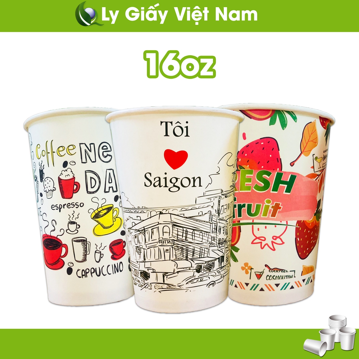 Ly cốc giấy in sẵn thiết kế 16oz (480ml) - Ly Giấy Việt Nam